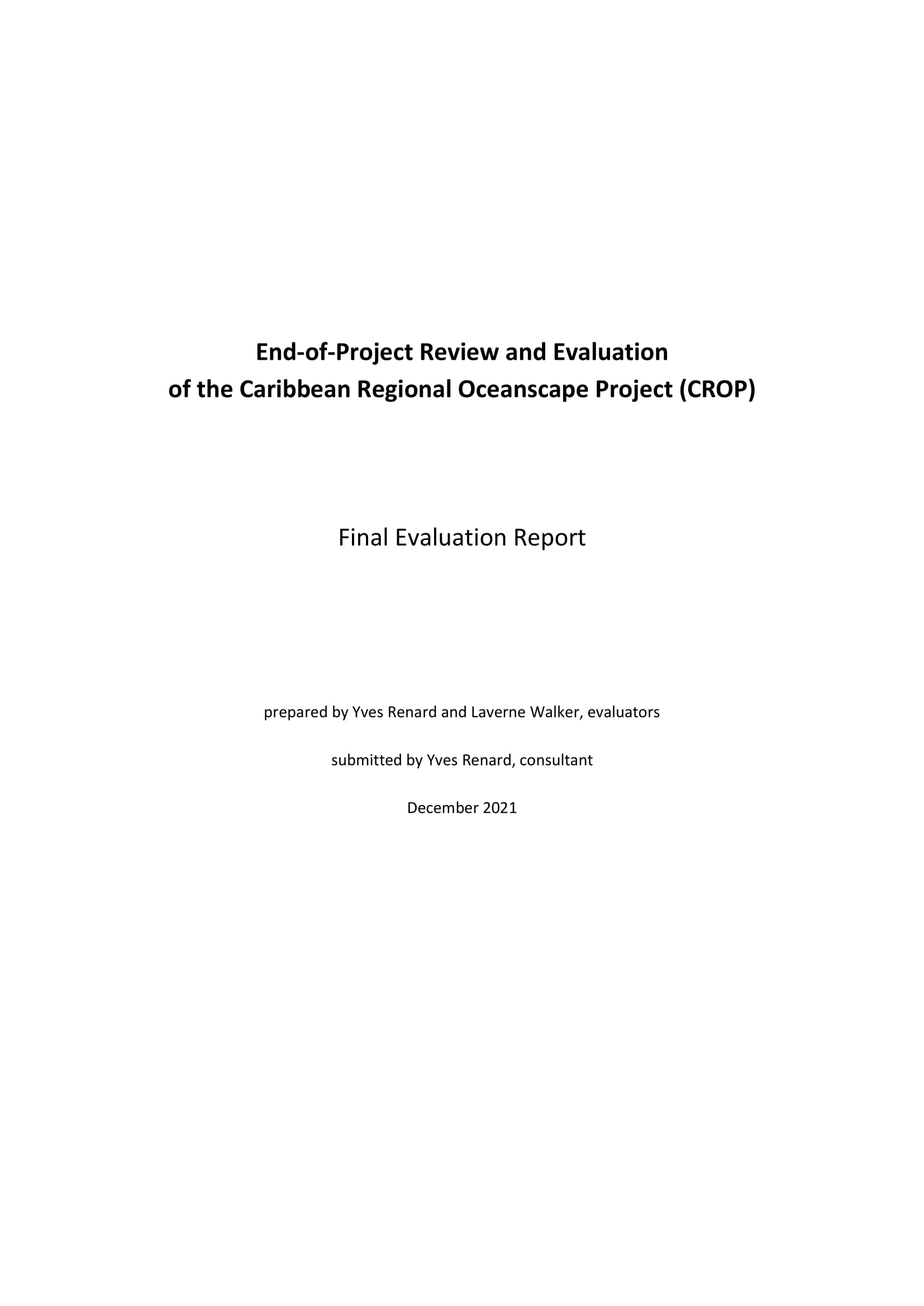 End of Project Review and Evaluation December 2021