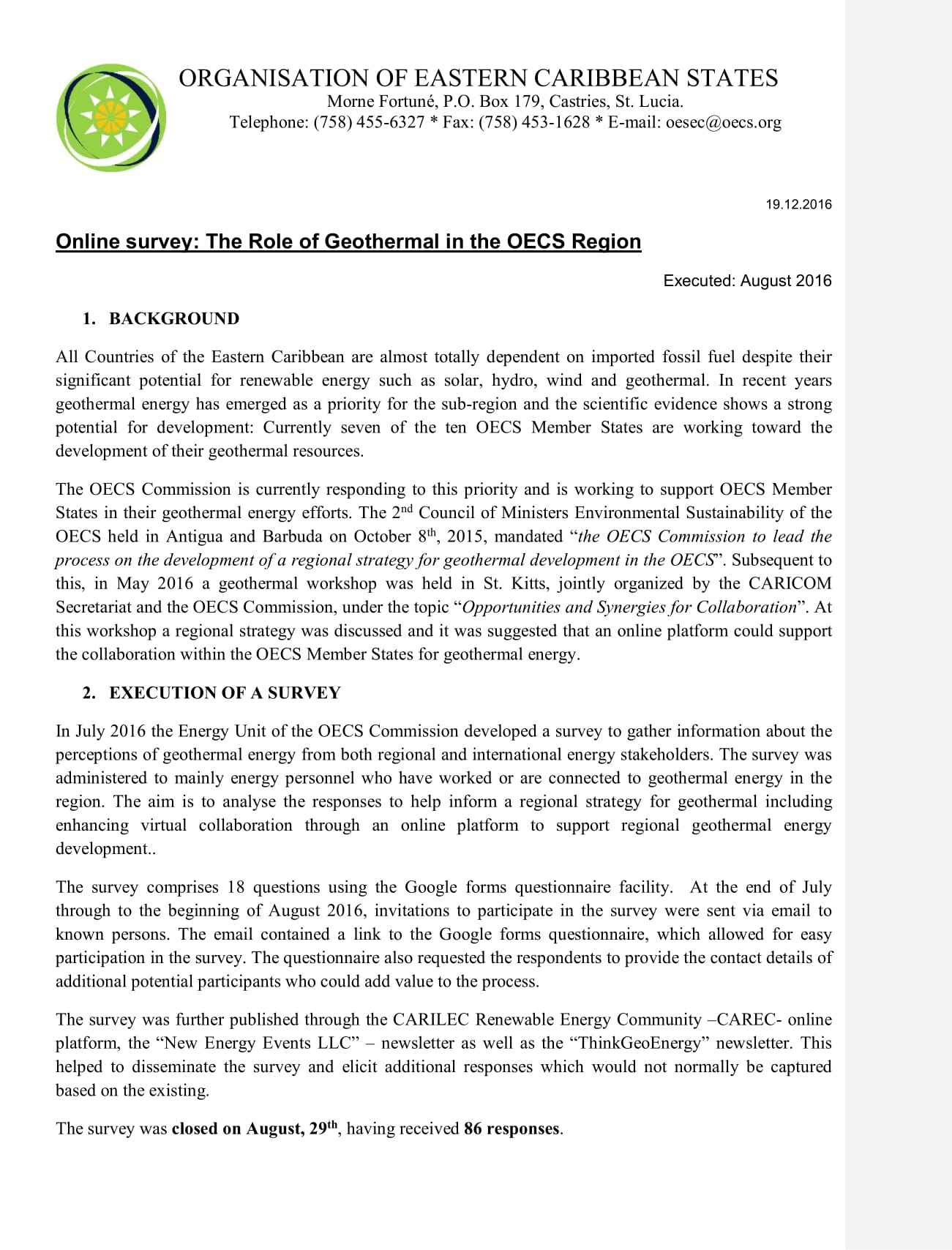 Geothermal Energy Questionnaire Report