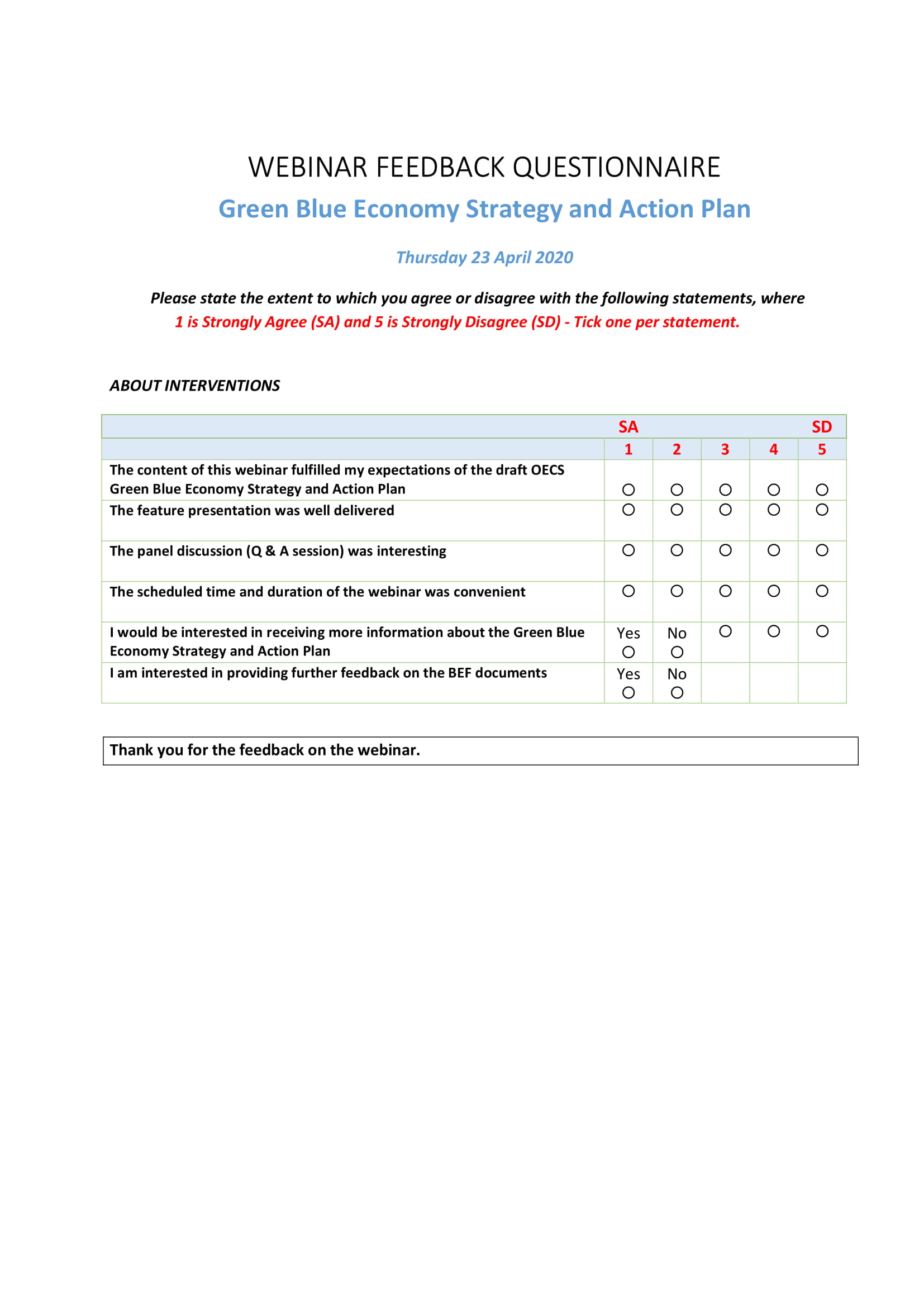 Green-Blue Economy webinar Evaluation form (rev 20 April 2020)
