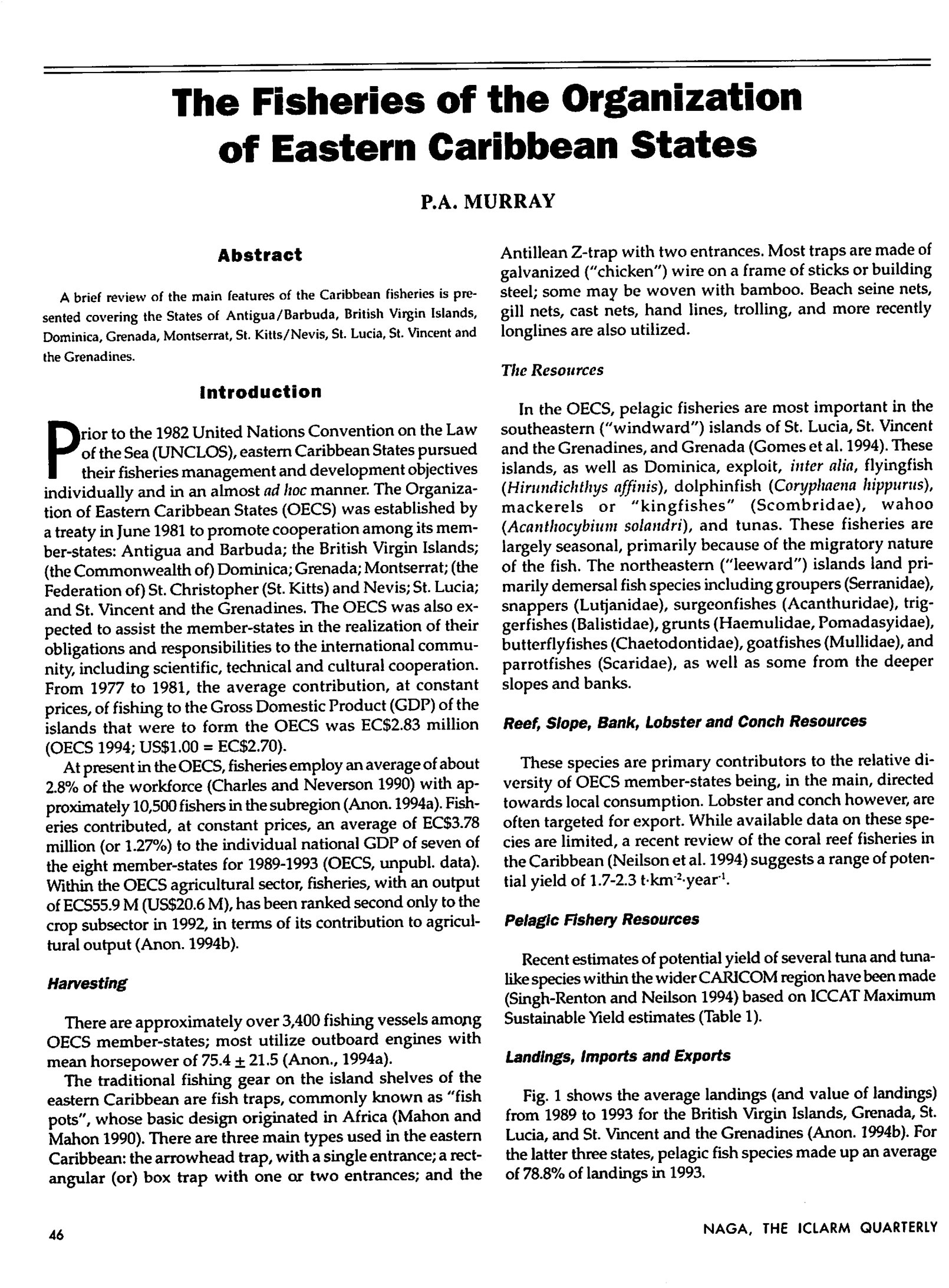 The Fisheries of the OECS by P Murray